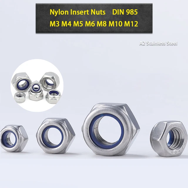 M3 M4 M5 M6 M8 M10 M12 Nyloc Nylon Nuts Nylock A2 Stainless Steel Type T DIN 985 £1.15 - PicClick UK