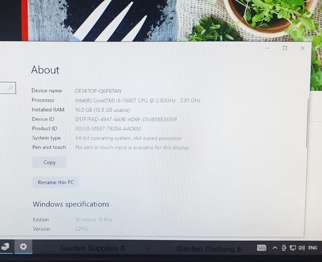 DELL OPTIPLEX 7050 Micro Form Factor PC i5-7600T@2.80GHz 16GB / 256GB ...
