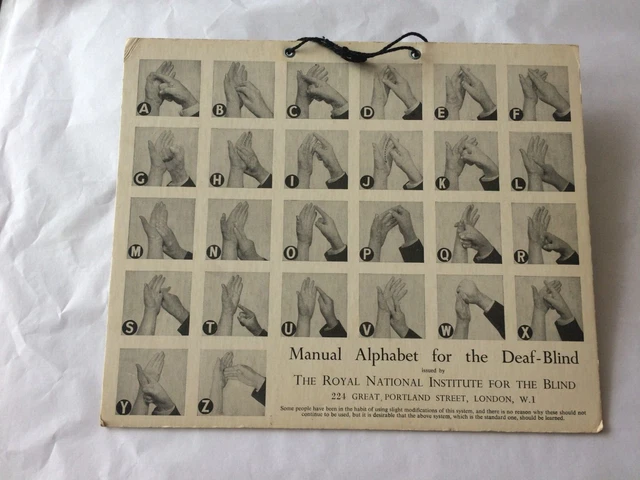 SUPERB 'CARD CHART' Manual Alphabet For The Deaf-Blind. Issued By The ...