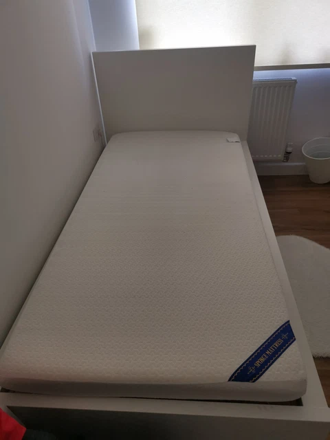 IKEA SINGLE BED Frame with Sponge Mattress 90x200 cm White Drawers Not ...