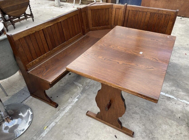 OAK L-SHAPED CORNER settle with lift-up seats and draw-leaf dining ...