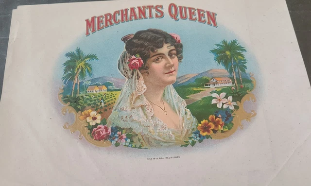 VINTAGE CUBAN CIGAR Box Label Merchants Queen Gilt Embossing $8.90 ...