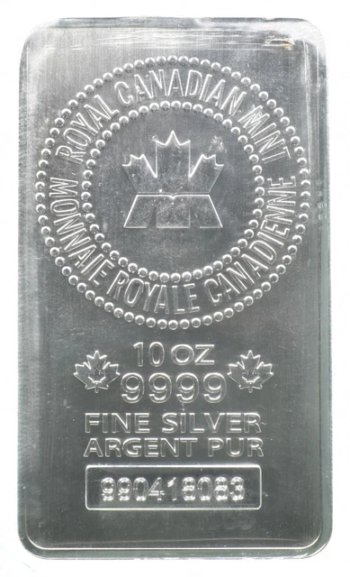 RARE SILVER 10 Oz. Royal Canadian Mint Silver Bar.999 Fine Silver *004 ...