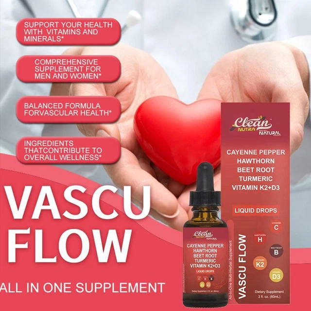 VASCU FLOW CAYENNE Pepper Liquid Drops Hawthorn Beef Root Turmric ...