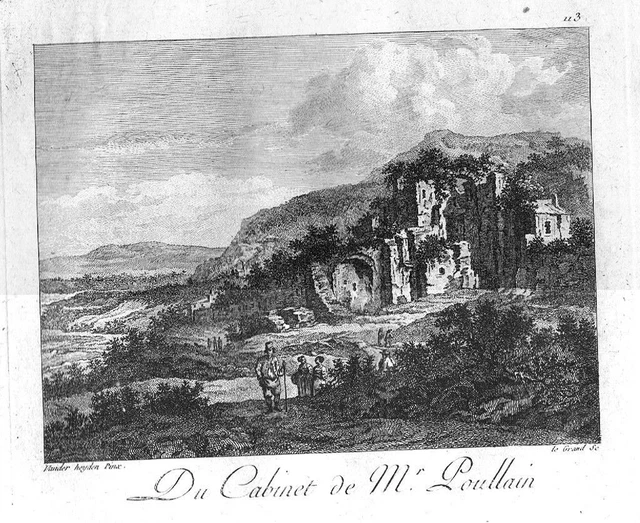 1780 JAN VAN der Heyden Landschaft m. Ruine Kupferstich gravure ...