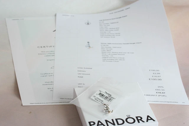 PANDORA MOMENTS GENUINE Disney 100th Anniversary Oswald Dangle +receipt ...
