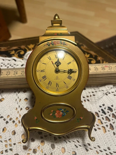 ANTIKE RICHARD TISCHUHR Kaminuhr Wecker mit Handaufzug ! Handbemalt ...