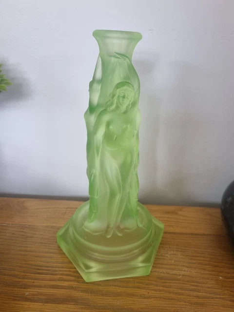 ART DECO URANIUM Glass Walther and Sohne Three Graces Candle Holder ...