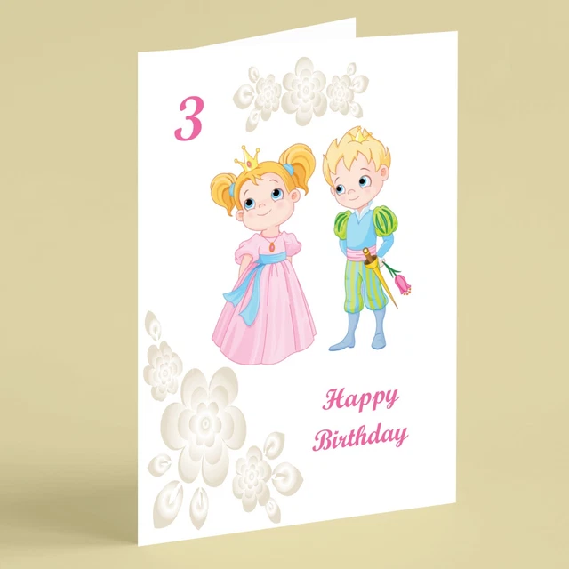 PRINCESS AND PRINCE 3rd birthday card - can supply in any age, please ...