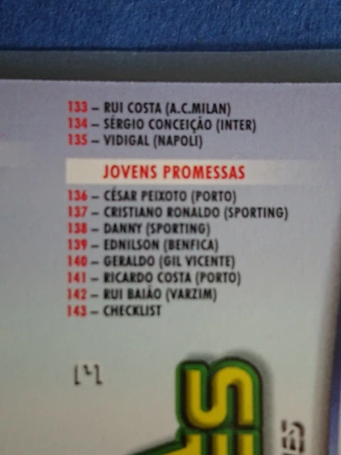 CRISTIANO RONALDO ROOKIE Card RC - Checklist - Panini Mega Craques 2002 ...