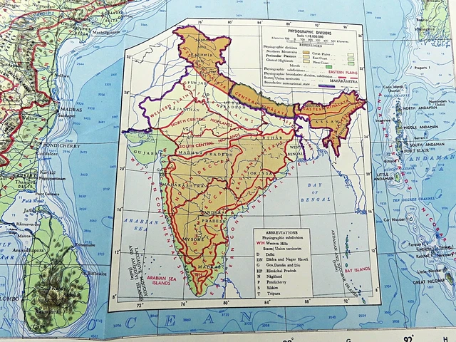 LARGE VINTAGE MAP of India Indian Government Survey Physical Geography ...