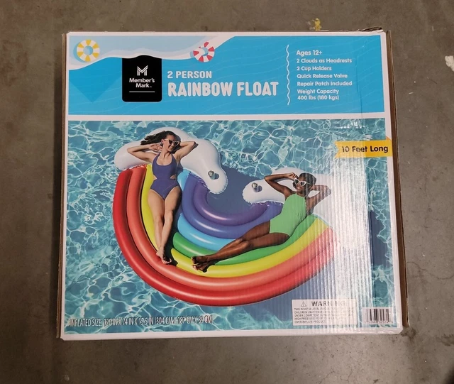 2 PERSON RAINBOW Float Inflatable Rainbow Pool Lounger Huge 10ft Wide ...