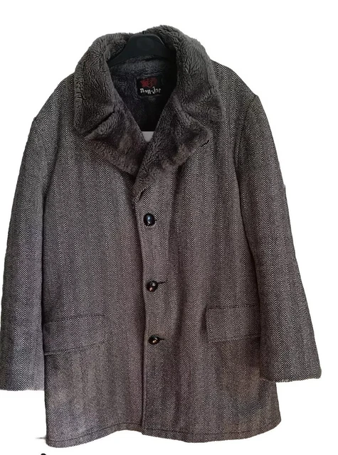 RARE VINTAGE 60S Dan-Jac Pea/Car Coat Herringbone Tweed Fleece Lined XL ...