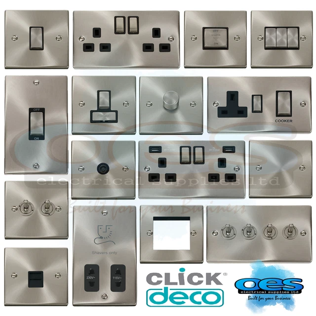 CLICK DECO VICTORIAN Satin Chrome Switches & Sockets Ingot Black ...