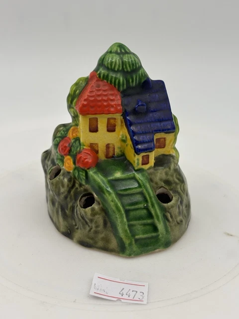 VINTAGE MIJ Japanese Cottage Ware Flower Frog Hilltop Village Houses ...