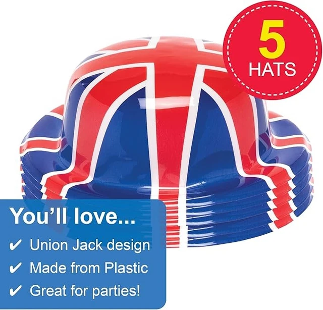 UNION JACK BOWLER Hats for VJ Day 80th Anniversary - Pack of 5, Kids ...