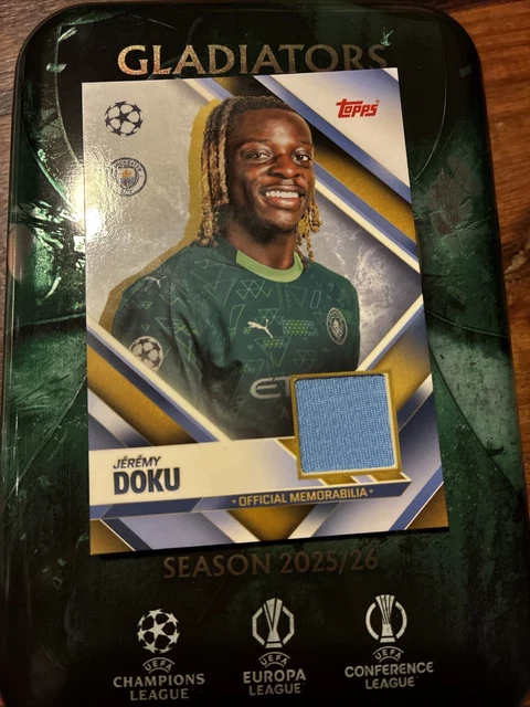 TOPPS 2025 2026 Match Attax Jeremy Doku Manchester City Jersey Relic ...