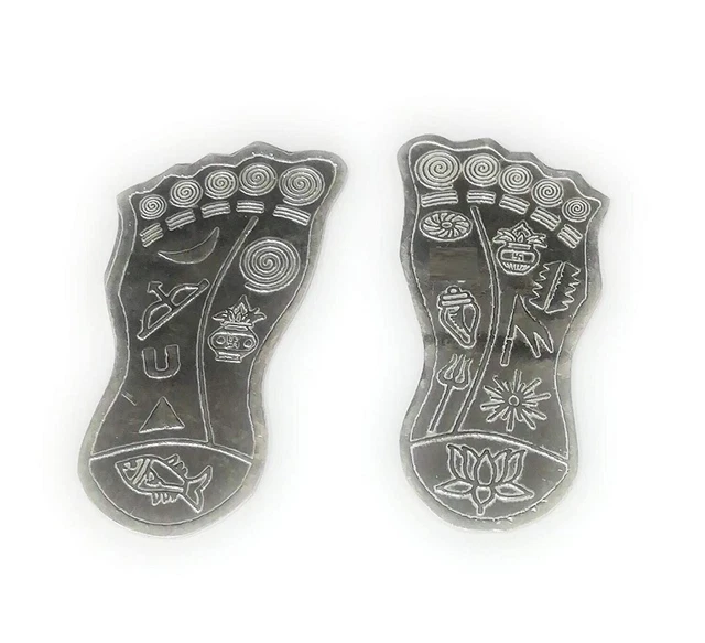 INDIAN TRADITIONAL LUCK Pure Silver Maa Laxmi Ji Charan Paduka For Puja ...