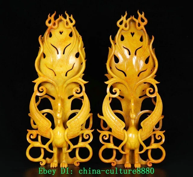 15.7 '' PAIRES de statues de Phoenix de prune de l'Antiquité et du jade ...