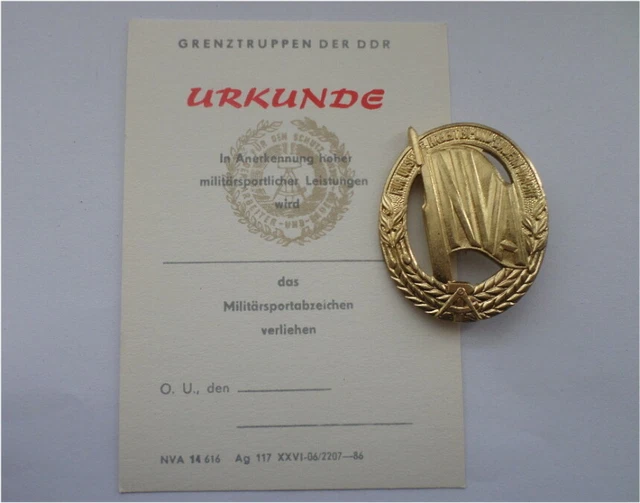 GDR NVA BORDER troops military sports badge badge + certificate GDR ...