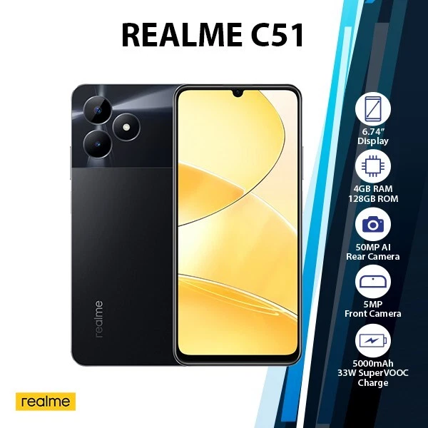 REALME C51 4GB+128GB Global Ver. Dual SIM Unlcoked Android Mobile Phone ...