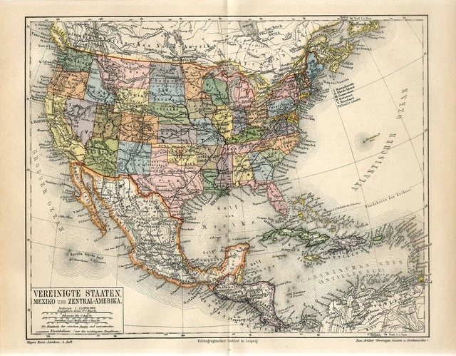 1887 USA UNITED STATES OF AMERICA MEXICO & CENTRAL AMERICA POLITICAL ...