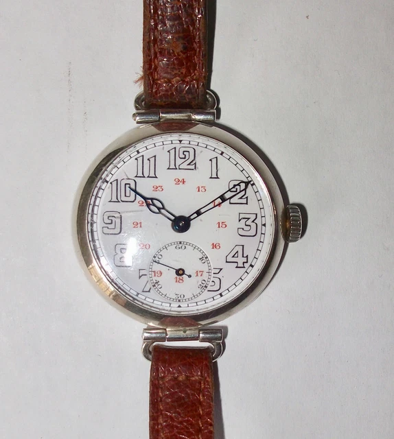 WW1 ERA 24 Hr. Dial Silver Officers Trench Watch-Working £74.00 ...