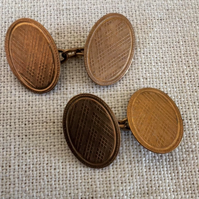 VINTAGE 9CT GOLD Cufflinks Hallmarked 375 EAP Engine Turned Oval Design ...
