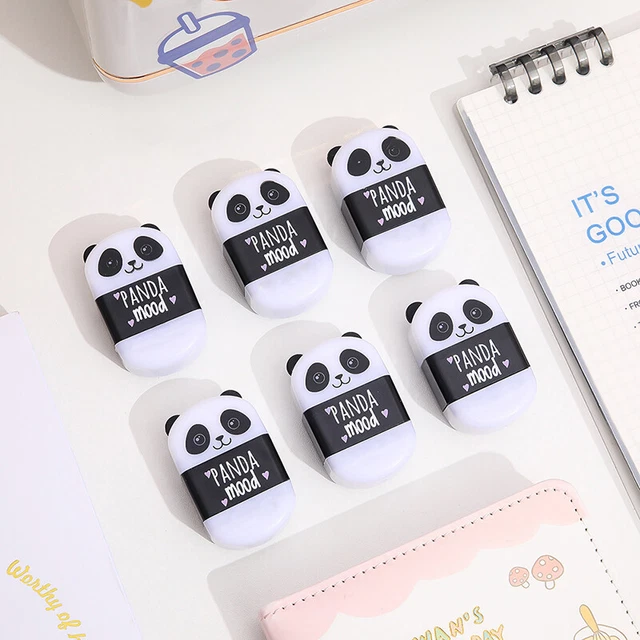 KAWAII BLACK WHITE Panda Shape Rubber Pencil Erasers with Sharpener ...