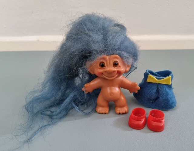 VERY RARE VINTAGE 60s Troll Doll Regd Des UK Thomas DAM Blue Hair Toy ...
