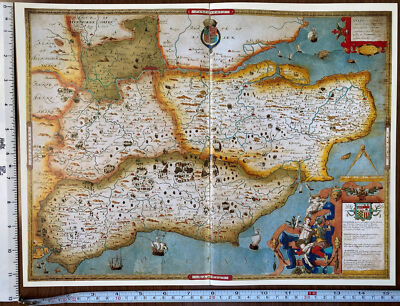 OLD TUDOR SAXTON 1500's Map Kent Sussex Middlesex London 1575 Antique ...