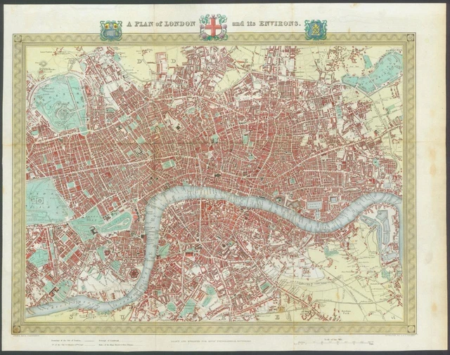 1840 ANTIQUE MAP 'A PLAN OF LONDON AND ITS ENVIRONS" by Creighton ...