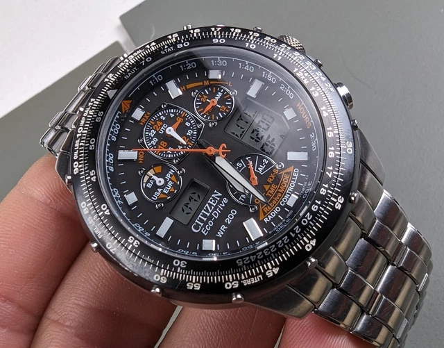 CITIZEN ECO-DRIVE SKYHAWK A-T Atomic Flight Chronograph Pilot Watch GN ...