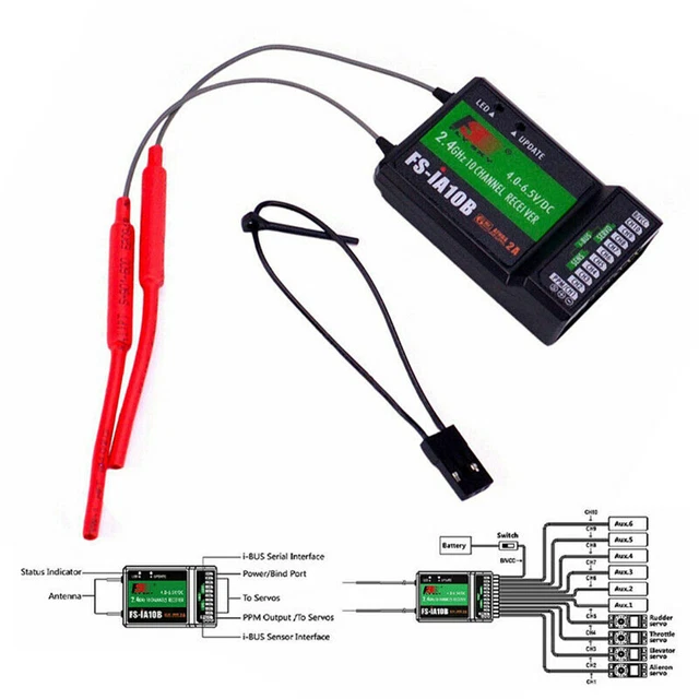 2.4055-2 .475GHZ DC FS-iA10B 2.4G Receiver With Bind Plug For Glider ...