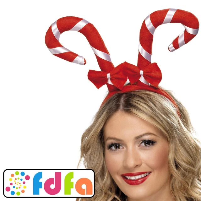 SMIFFYS CANDY CANE Headband with Bows Christmas Adults Ladies Fancy ...