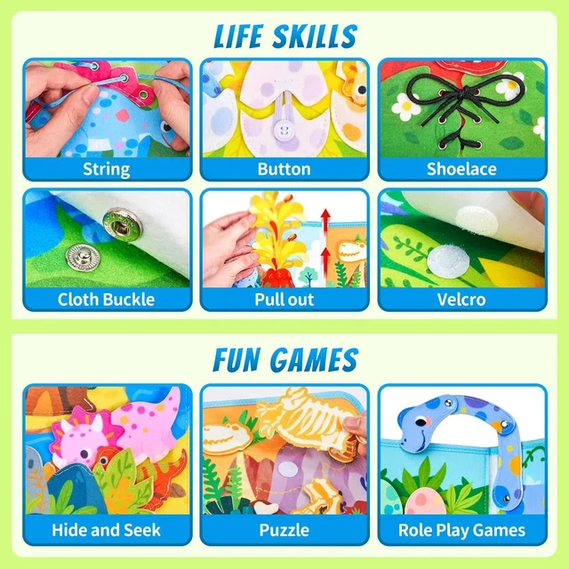 BUSY BOARD QUIET Book,Busy Montessori Toys for Toddlers 3-6, Dinosaur ...