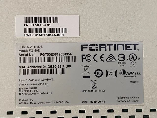 FORTINET FORTIGATE-50E WITH No PSU Fortinet FG-50E FortiGate 50E No Power Supply $101.96 ...