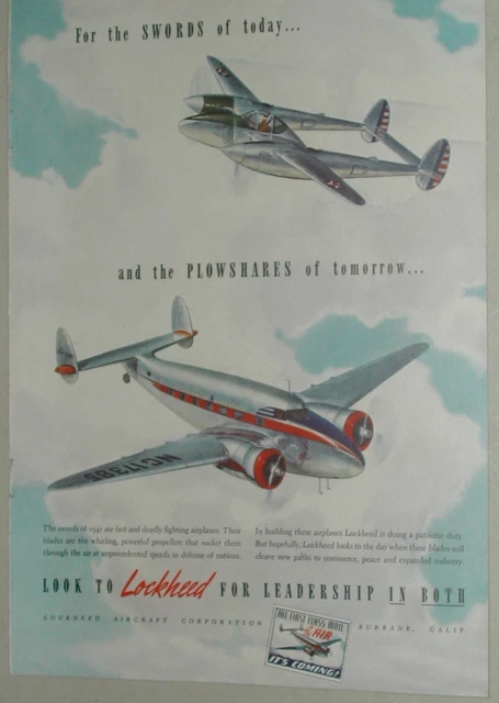 1941 LOCKHEED AIRCRAFT advertisement, Lockheed Lightning and Lodestar ...