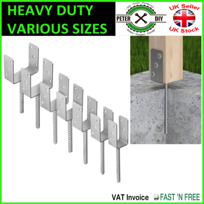 HEAVY DUTY GALVANISED ("L" Shape Pin) Post Fence Foot Anchors Thick:4mm ...