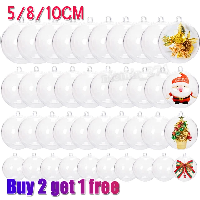 20PCS CLEAR PLASTIC Balls Christmas Baubles Sphere Fillable Xmas Tree ...