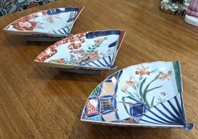 RARE EARLY 18TH Century Japanese Edo Period Imari Fan Bowl Dish Plates ...