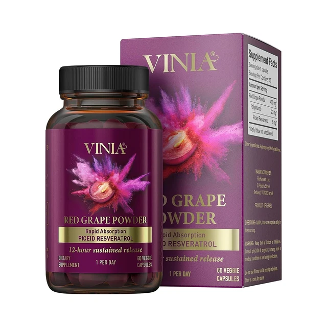 VINIA RED GRAPE Powder Rapid Absorbtion Piceid Resveratrol 60 Veggie ...
