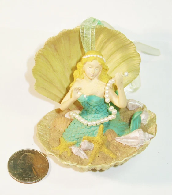 MERMAID CLAM SHELL Faux Pearls Birth of Venus Ocean Fantasy ORNAMENT ...