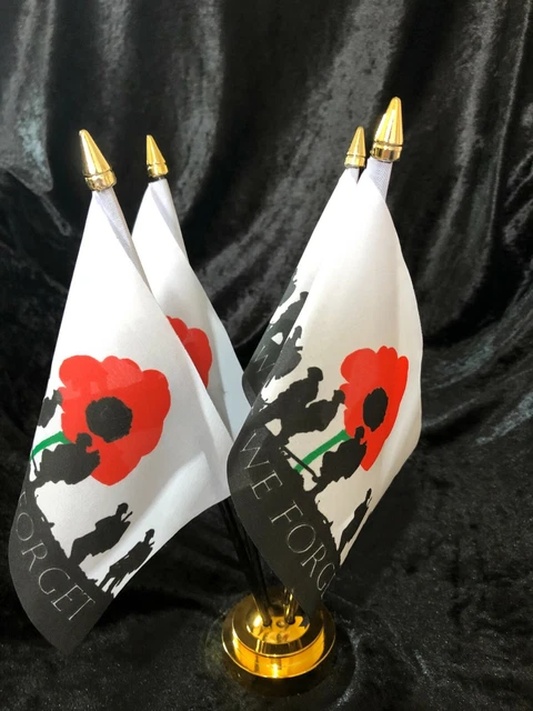 ARMY MILITARY LEST We Forget Poppy Remembrance Day 4 Flags Table Flag ...