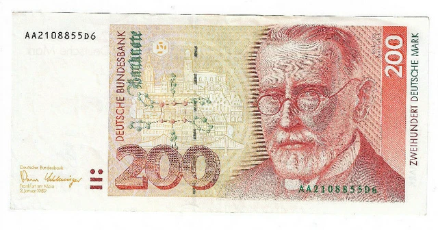 GERMANY: 200 DEUTSCHE Mark banknote from 1989 in XF+ Condition DEM ...