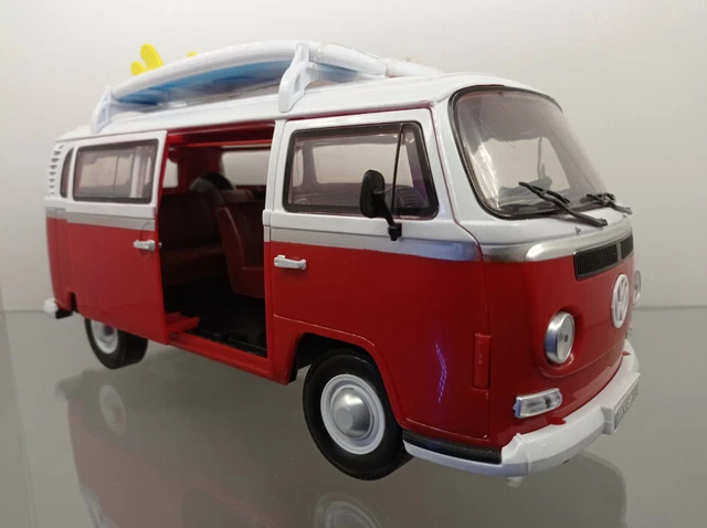 VW BUS T2 Bulli Surfer Van 1:14 Dickie Toys rot weiß+ Surfbretter EUR ...