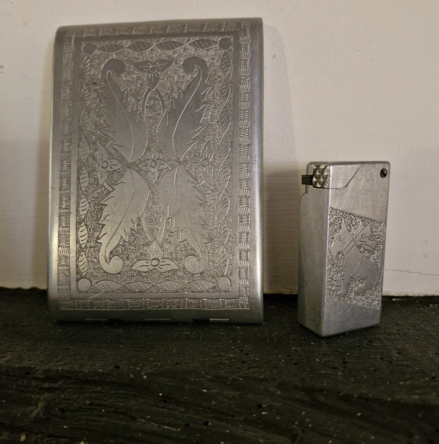 RARE WW2 ITALIAN POWs Aluminum Trench Art Lighter & Matching Cigarette ...