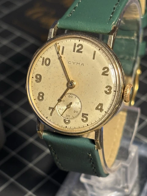 1947 VINTAGE CYMA Solid 9ct YELLOW GOLD Case manual wind wristwatch £ ...