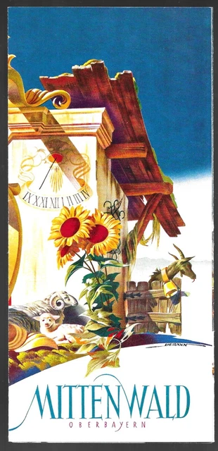 VINTAGE MITTENWALD GERMANY Travel Tourist Brochure Illustrated Map ...