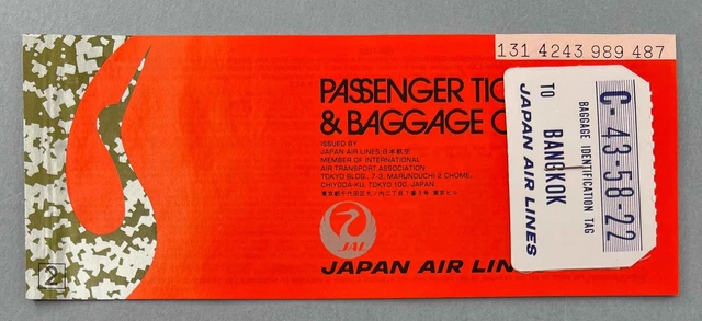 JAL JAPAN AIR Lines Vintage Used Airline Ticket London - Bangkok 1982 £ ...